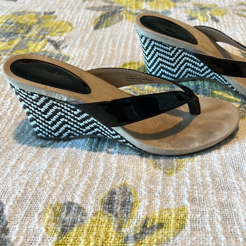Coach And Four Patent Leather Black % White Wedge San… - Gem
